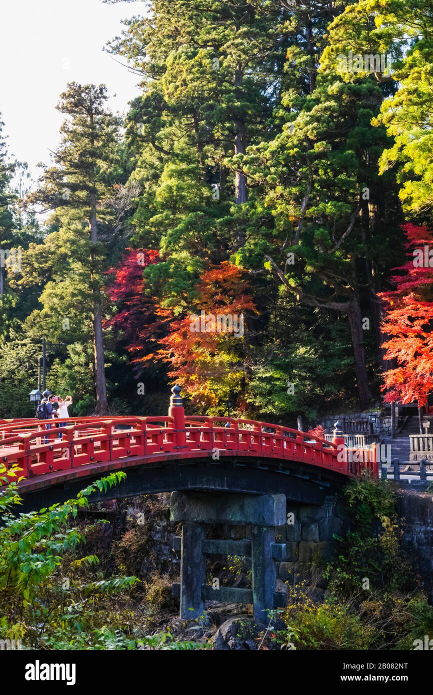 Japan, Honshu, Tochigi Prefecture, Nikko, Shinkyo Bridge and River ...