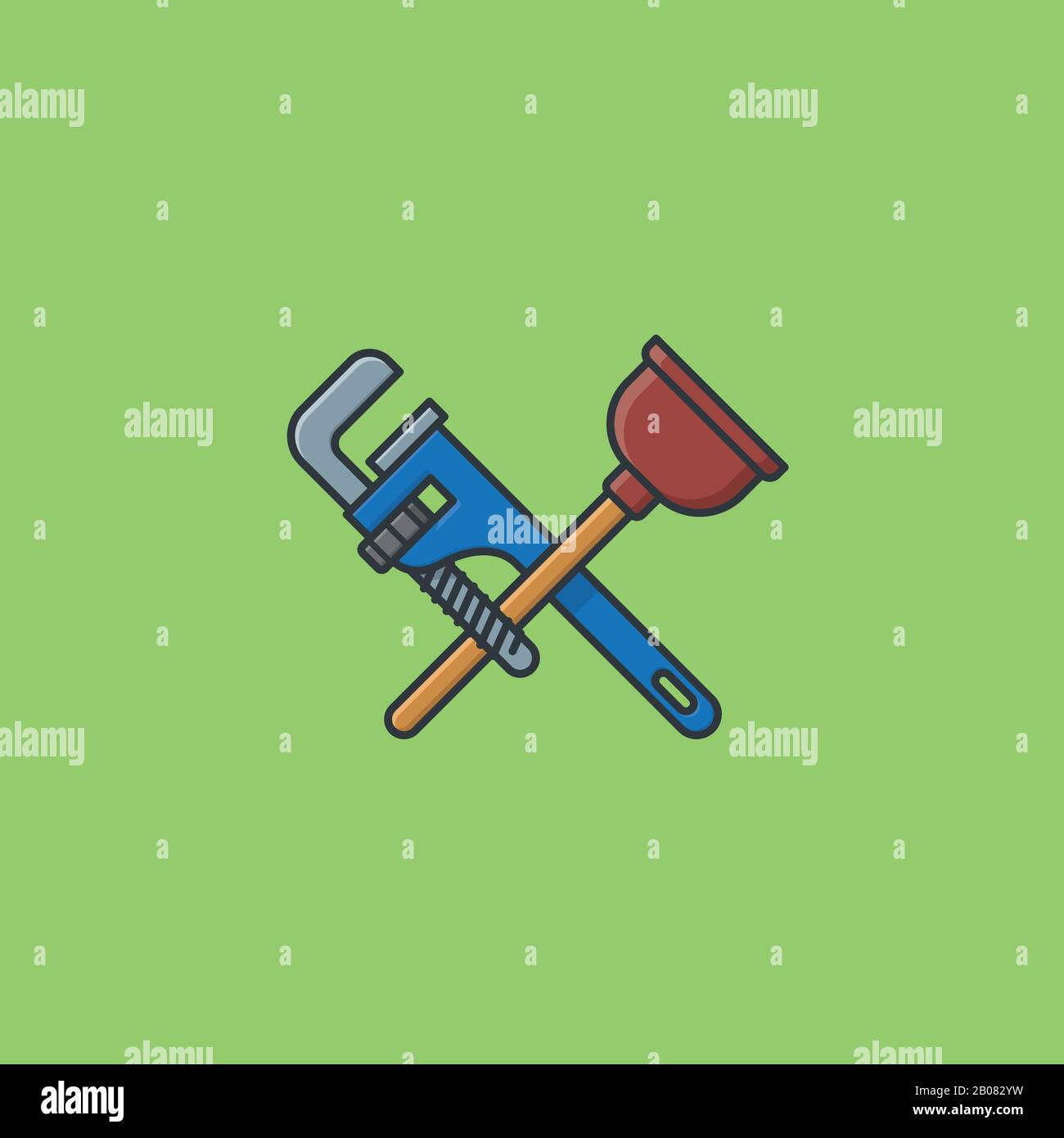 Plunger and pipe wrench crossed vector illustration for Plumbing Day on ...