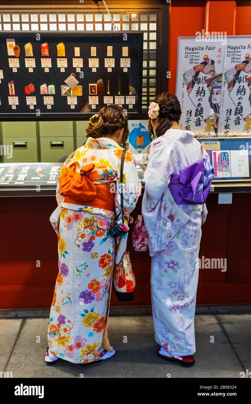 Japan, Honshu, Tokyo, Asakusa, Sensoji Temple, Women in Kimono Buying ...