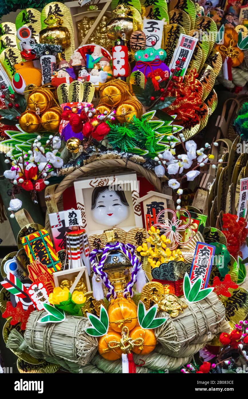 Japan, Honshu, Tokyo, Taito-ku, Otori Shrine, Decorative Good Luck ...
