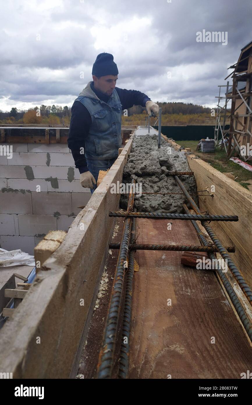 Place of foundation of new house, building, details and reinforcement ...