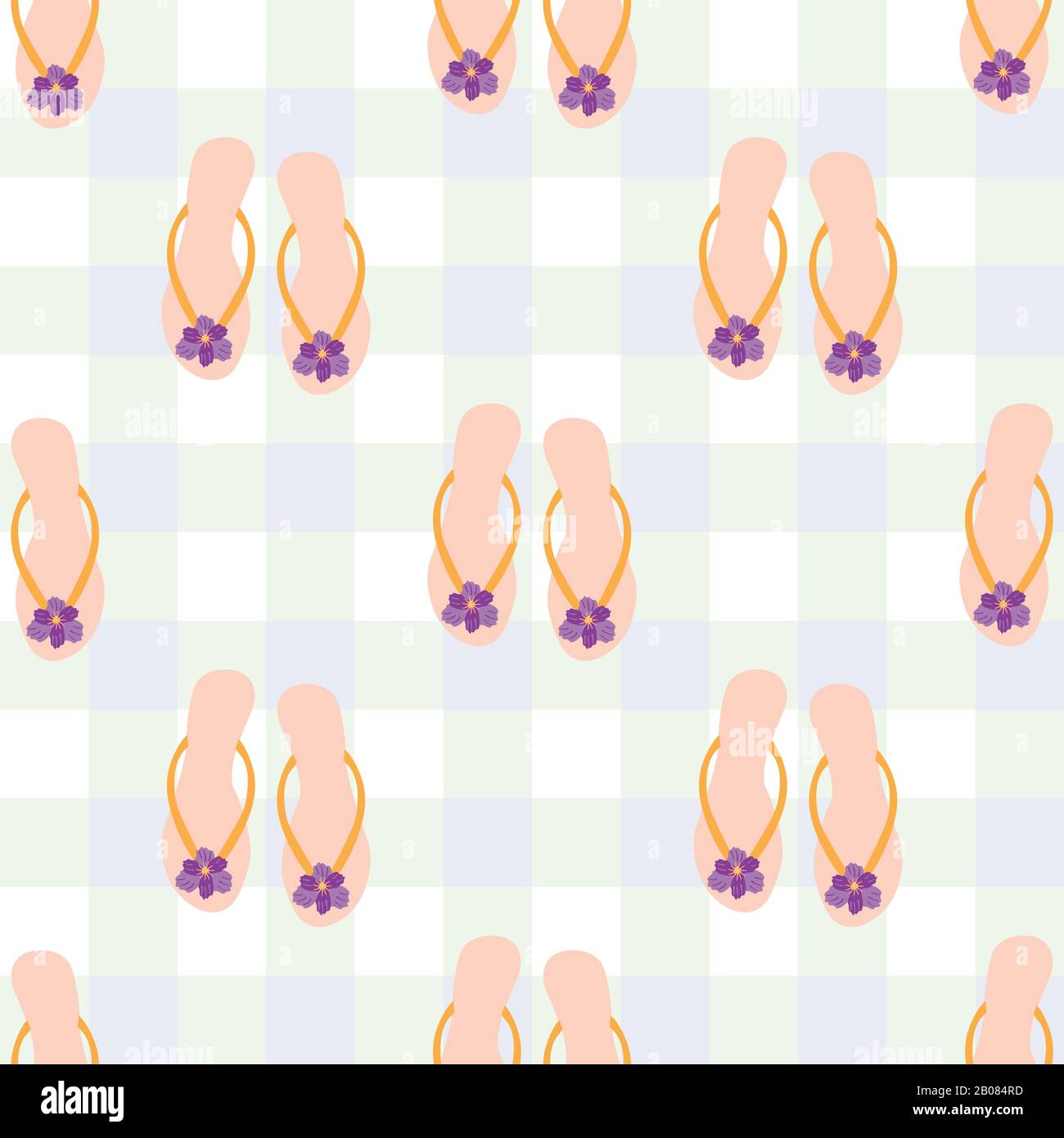 Pretty flip flop shoe seamless vector pattern background. Hand drawn girly sandals with tropical ...