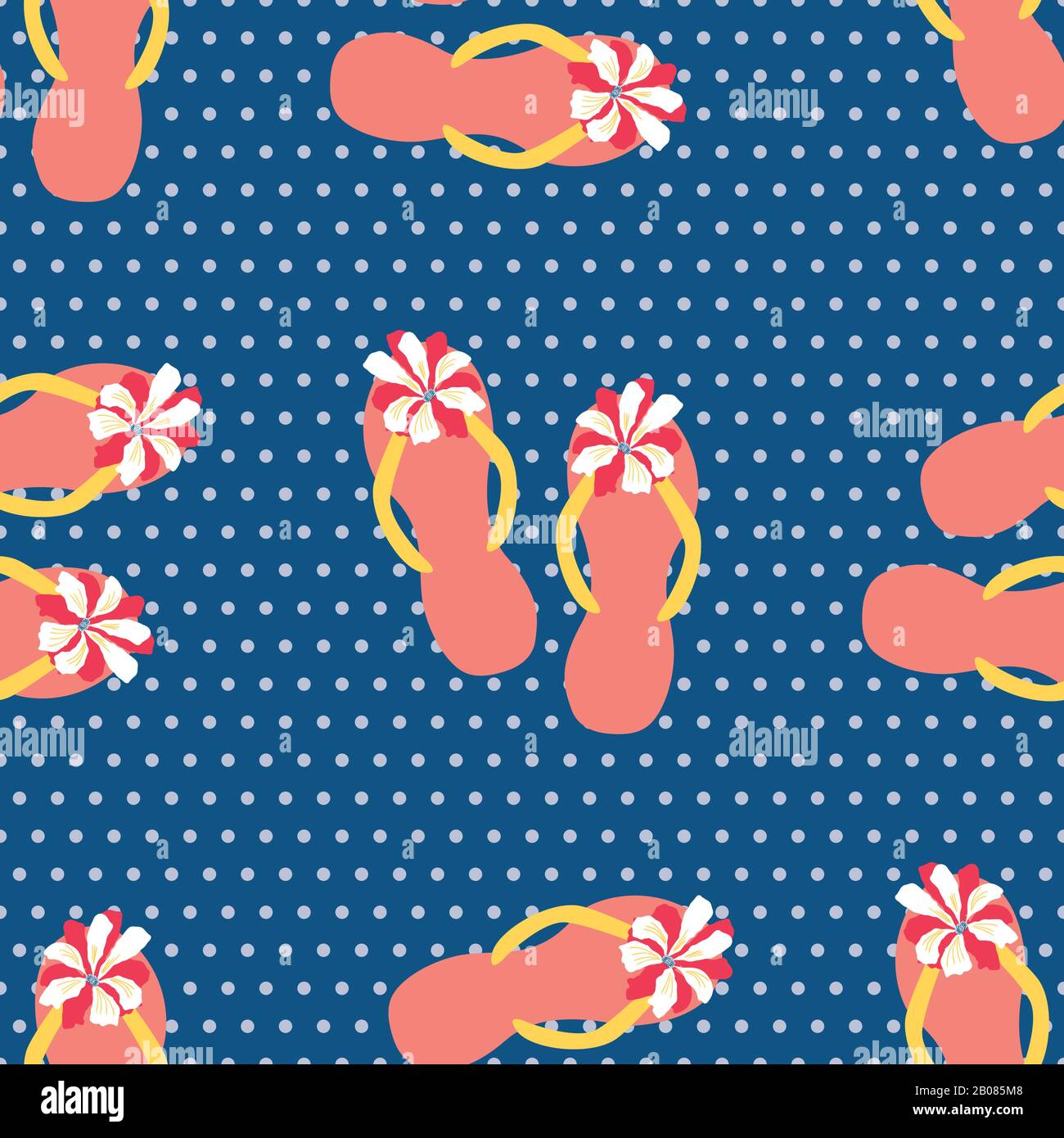 Flip flop shoe seamless vector pattern background. Hand drawn women sandals with tropical flower ...