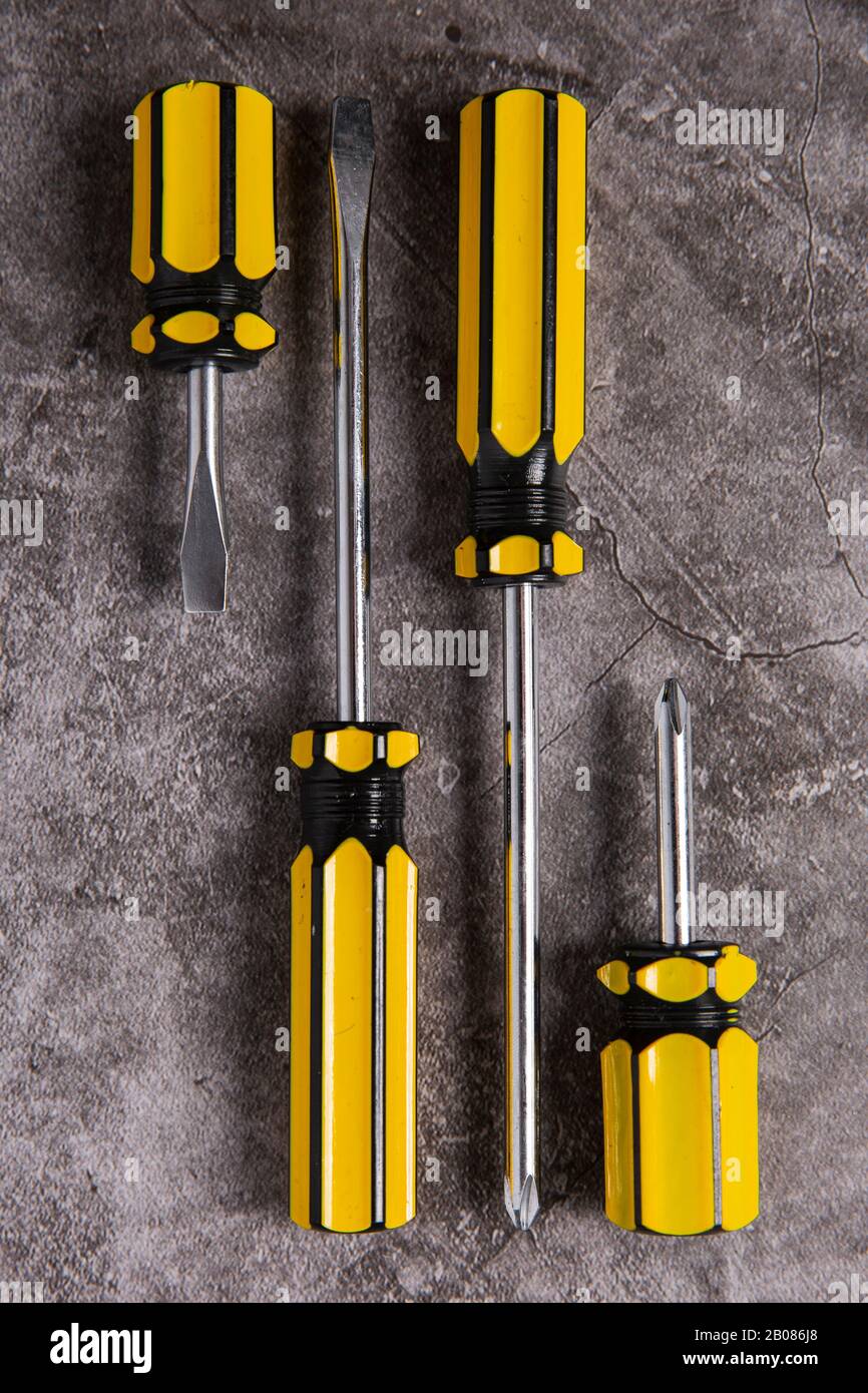 Hand work tools or construction tools top view 136 Stock Photo - Alamy