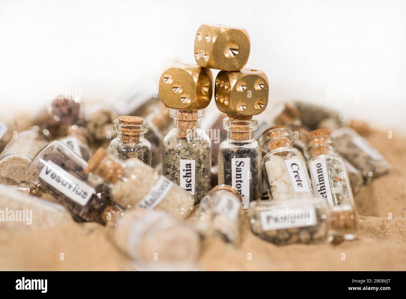 Glass test-tube with sand of different summer vacation countries Stock ...