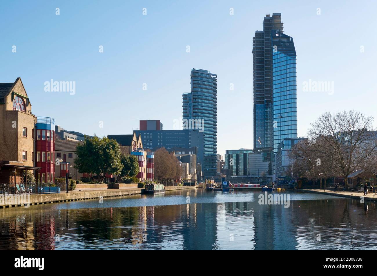 City Road Basin from the Regents Canal, near Islington, North London UK ...