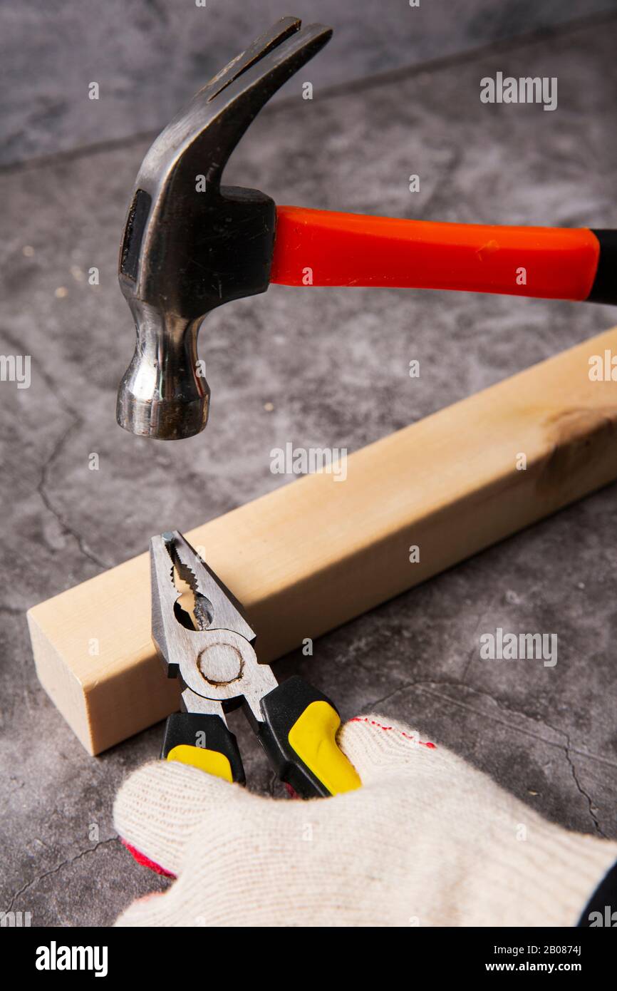 Hand work tools or construction tools top view 107 Stock Photo - Alamy