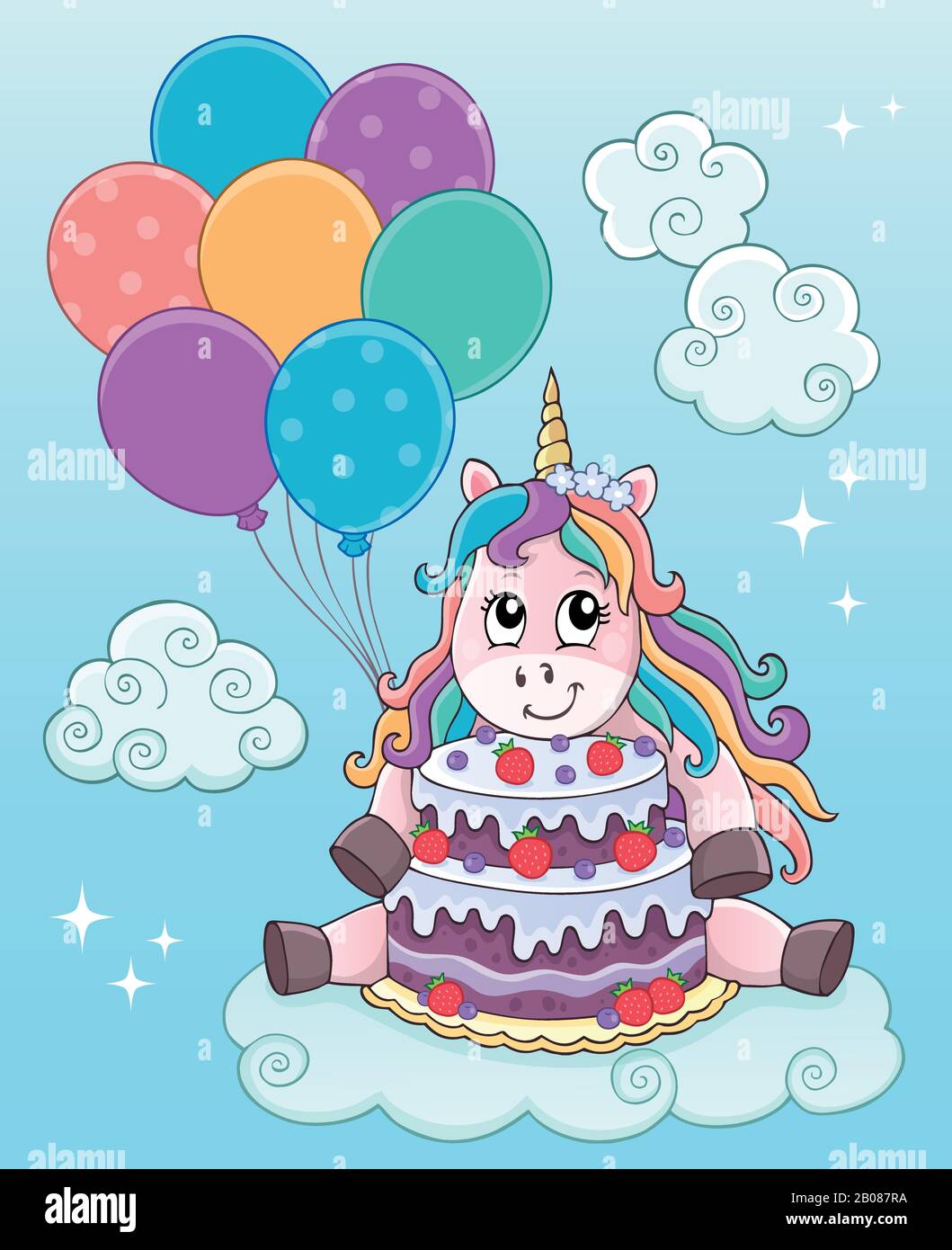 Unicorn with cake and balloons theme 2 - eps10 vector illustration ...