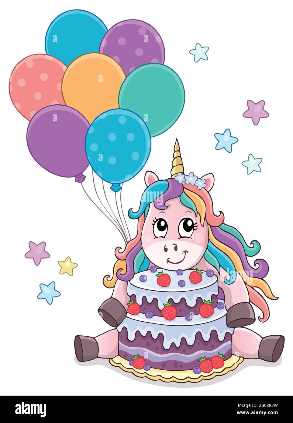 Unicorn with cake and balloons theme 1 - eps10 vector illustration ...