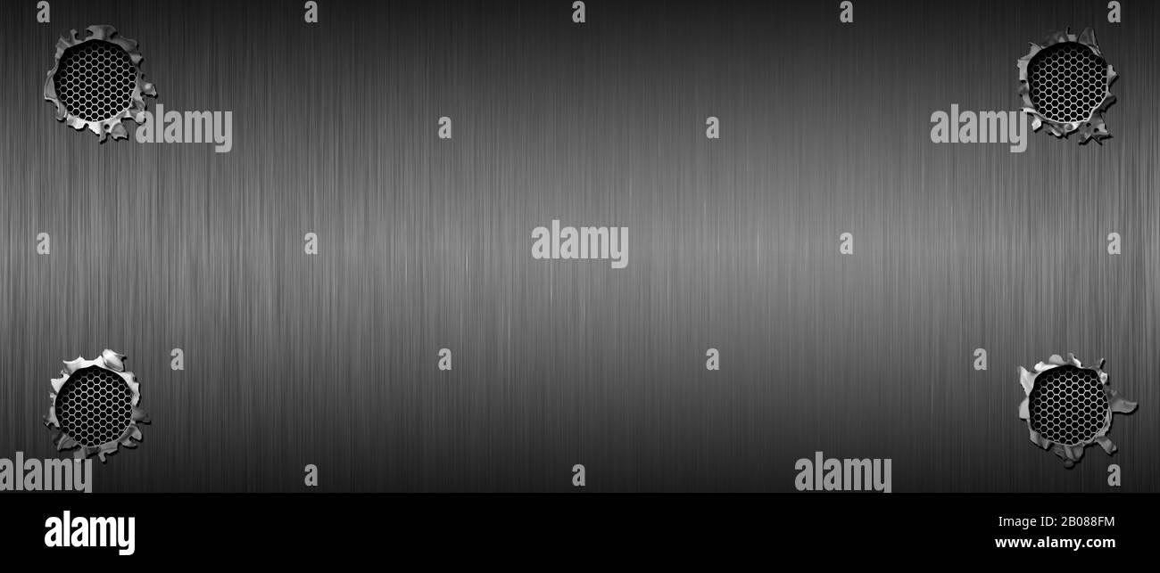 bullet hole on black metallic mesh and metal background textured. 3d ...