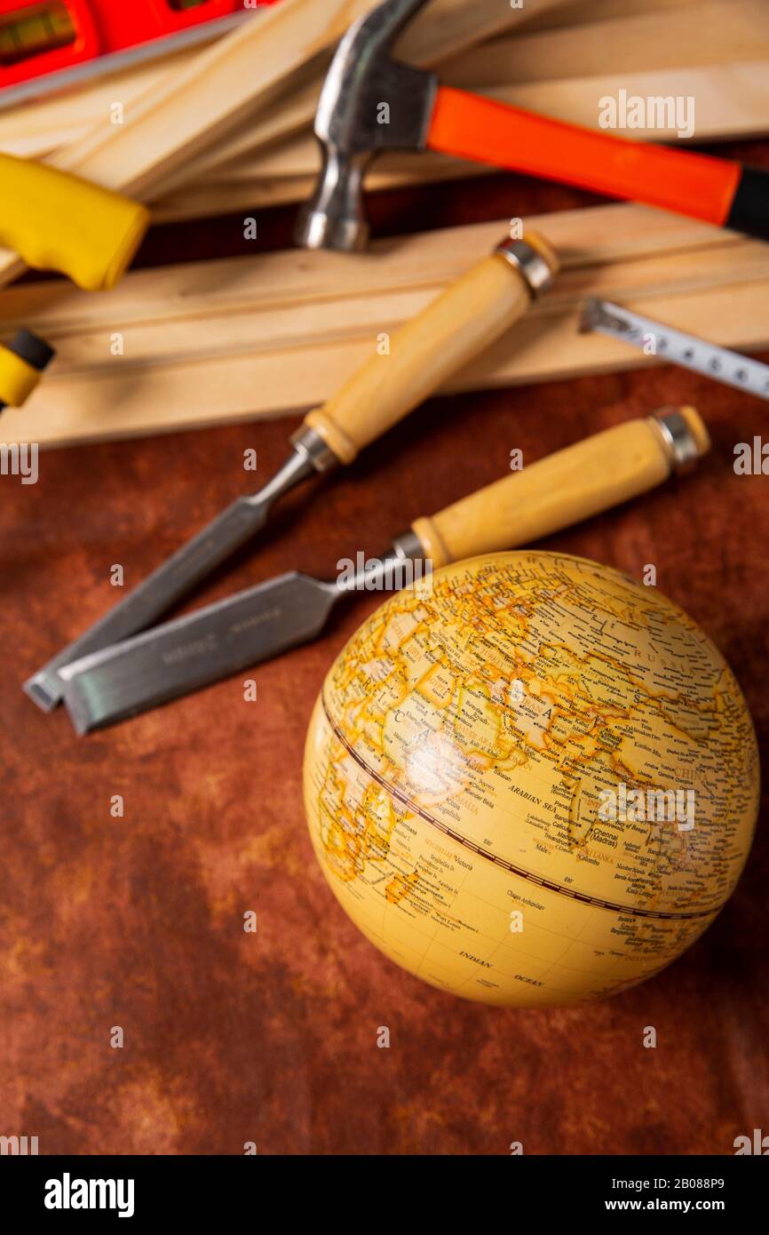 Hand work tools or construction tools top view 044 Stock Photo - Alamy