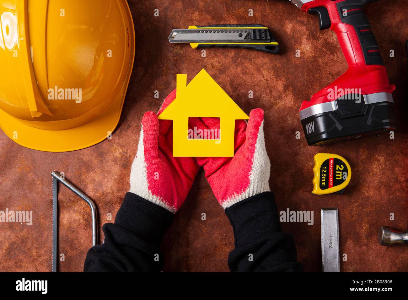 Hand work tools or construction tools top view 039 Stock Photo - Alamy