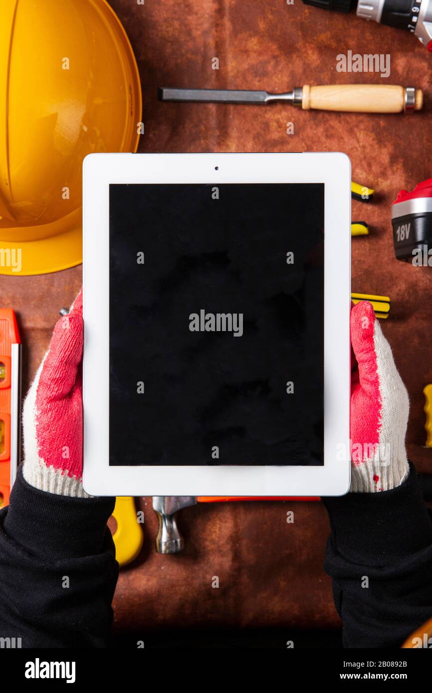 Hand work tools or construction tools top view 031 Stock Photo - Alamy