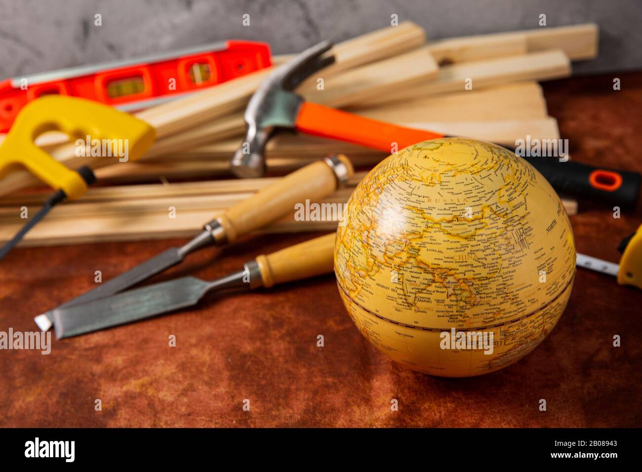 Hand work tools or construction tools top view 035 Stock Photo - Alamy