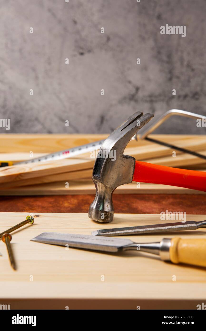 Hand work tools or construction tools top view 016 Stock Photo - Alamy