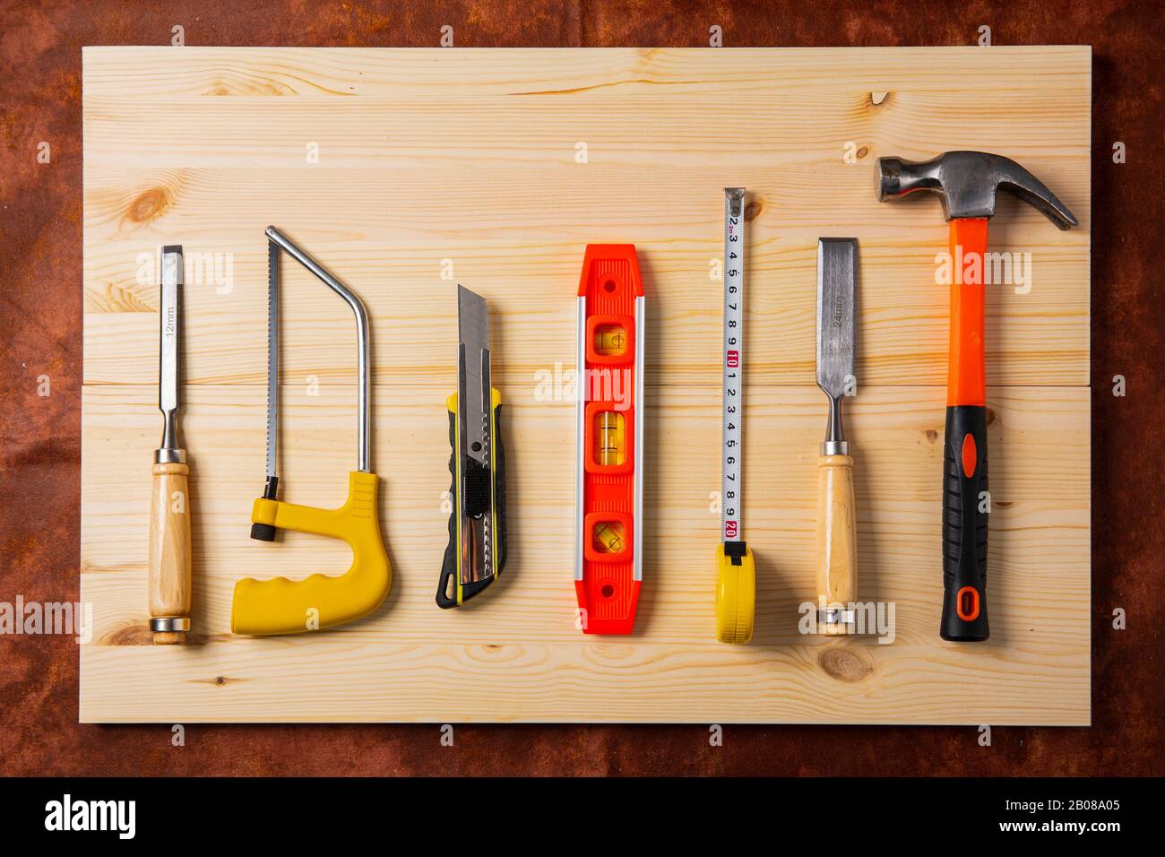 Hand work tools or construction tools top view 012 Stock Photo - Alamy