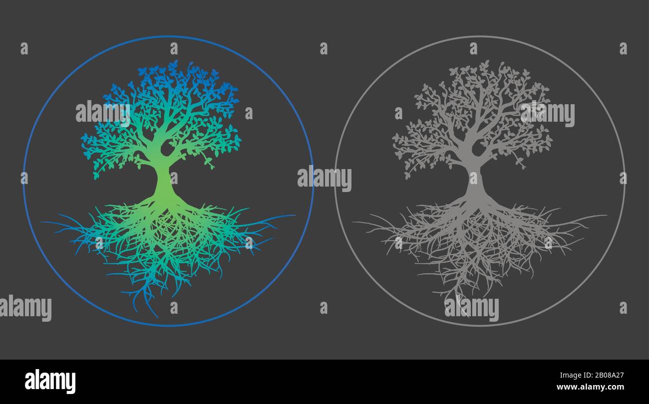 Vector set neon tree of life and gray tree of life pattern Stock Vector ...