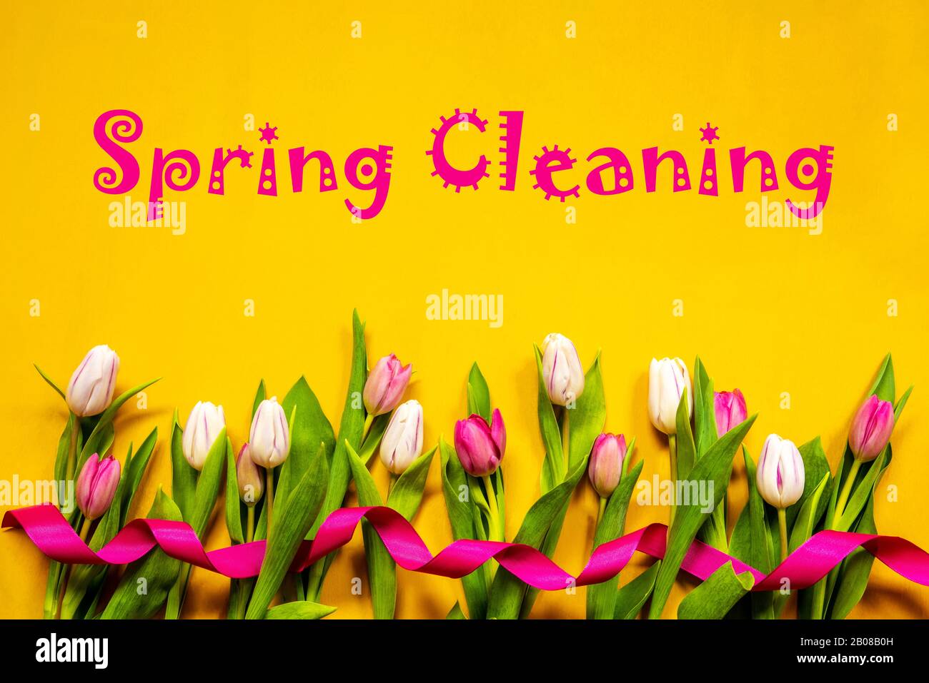 Colorful Tulip, Spring Flowers, Text Spring Cleaning, Ribbon, Yellow ...