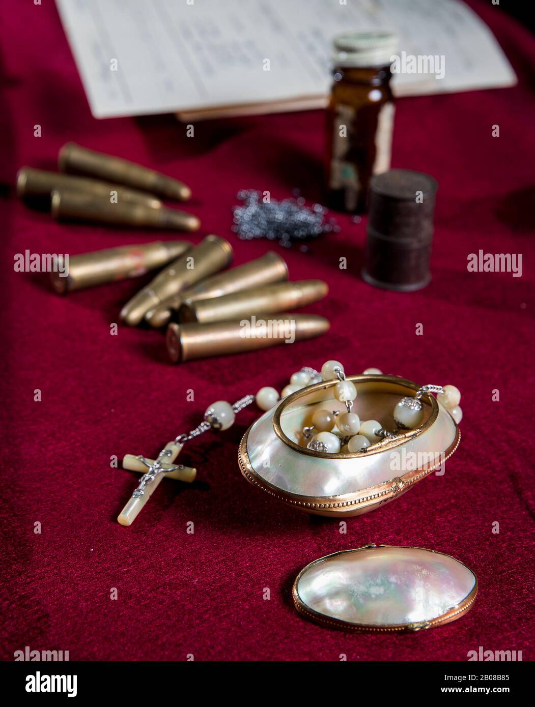Mother Of Pearl Rosary Beads and ammunition on display at Monaghan ...