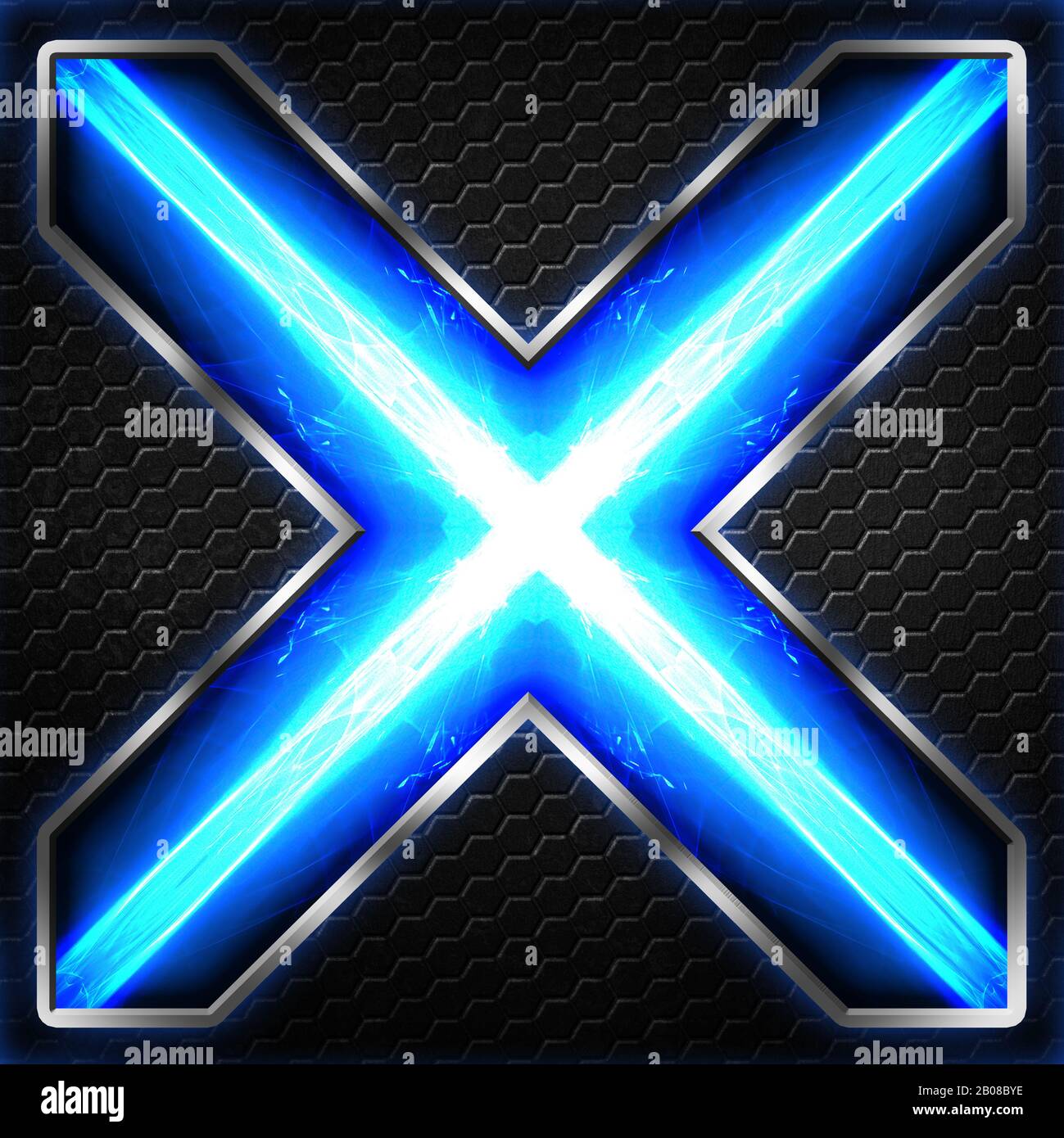 black hexagon x frame on blue and white light. background and texture ...