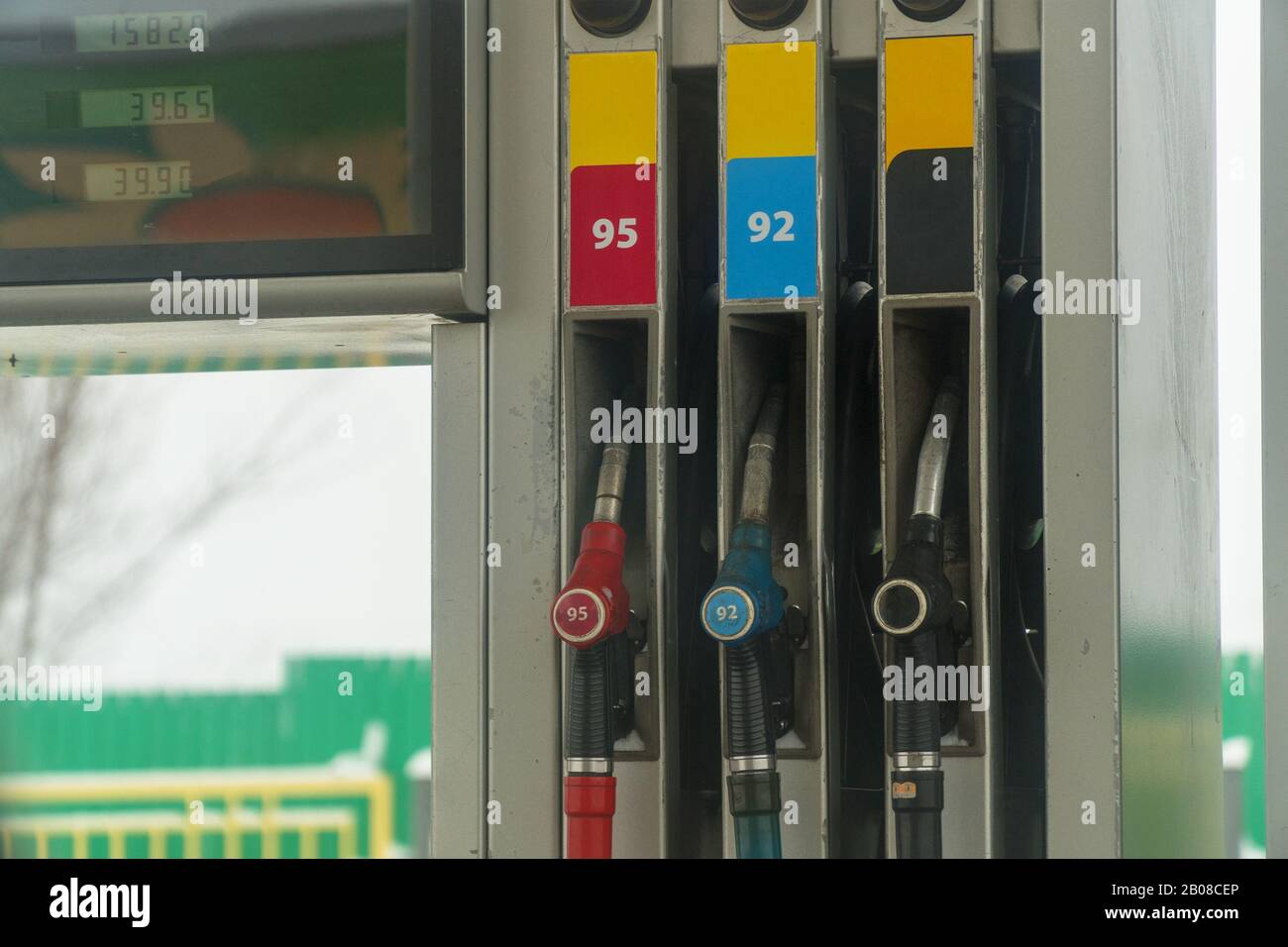 Fuel pumps on the petrol filling gas station column Stock Photo - Alamy
