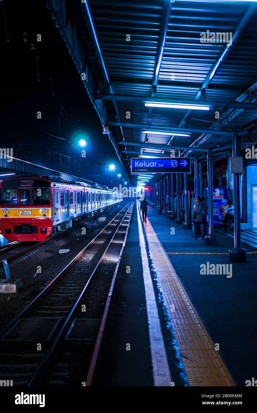 Night at Rail Station Stock Photo - Alamy