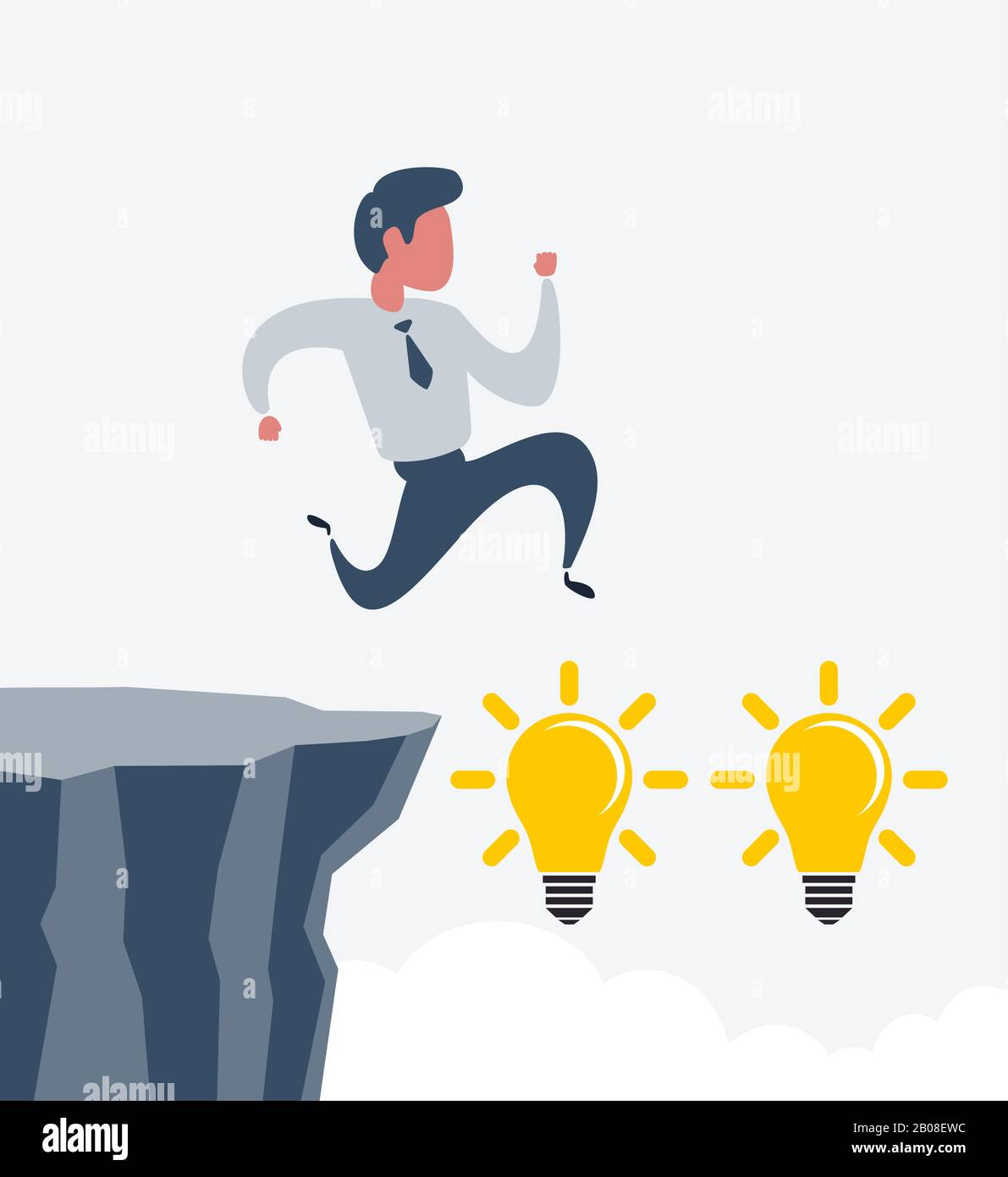 Business man jumping over cliff gap. Concept of business risk and ...