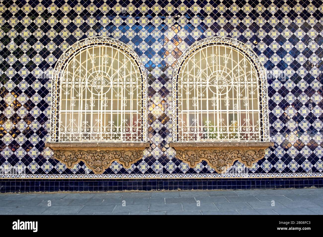 A colorful tiled Spanish colonial style building in the central ...