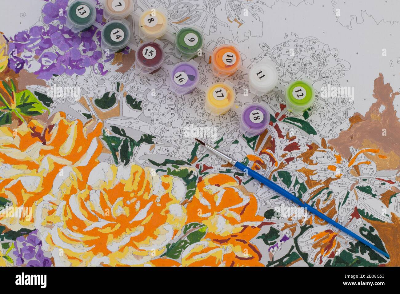 watercolor and coloring by numbers. painting on canvas by numbers Stock ...