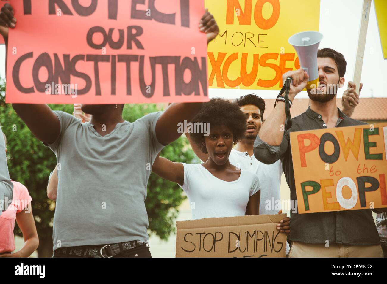 Public demonstration on the street against social problems and human ...