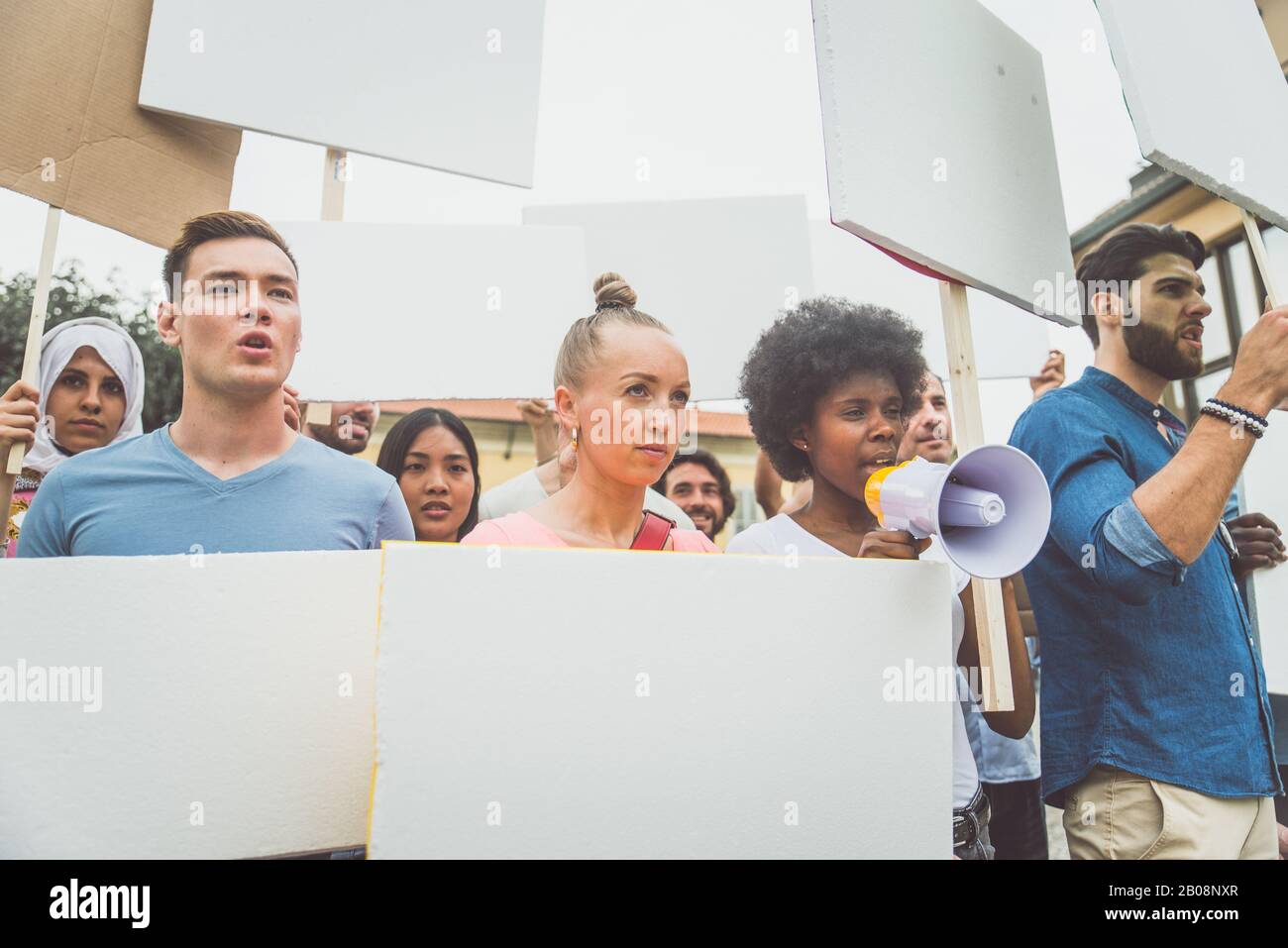 Public demonstration on the street against social problems and human ...