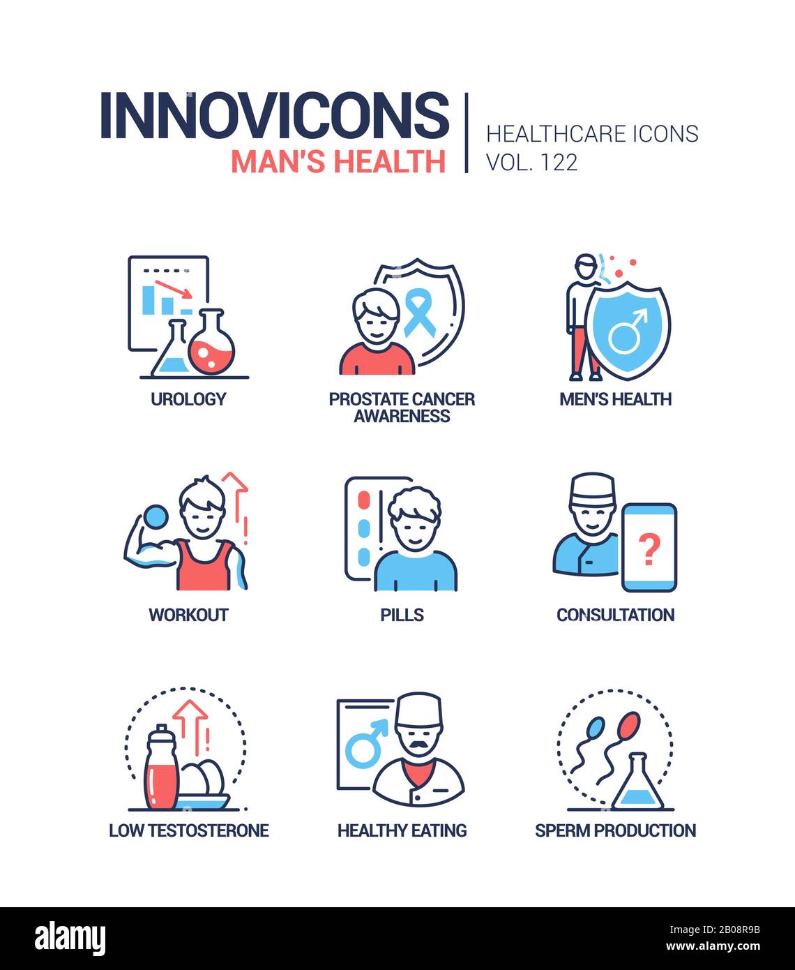 Man health - vector line design style icons set Stock Vector Image ...