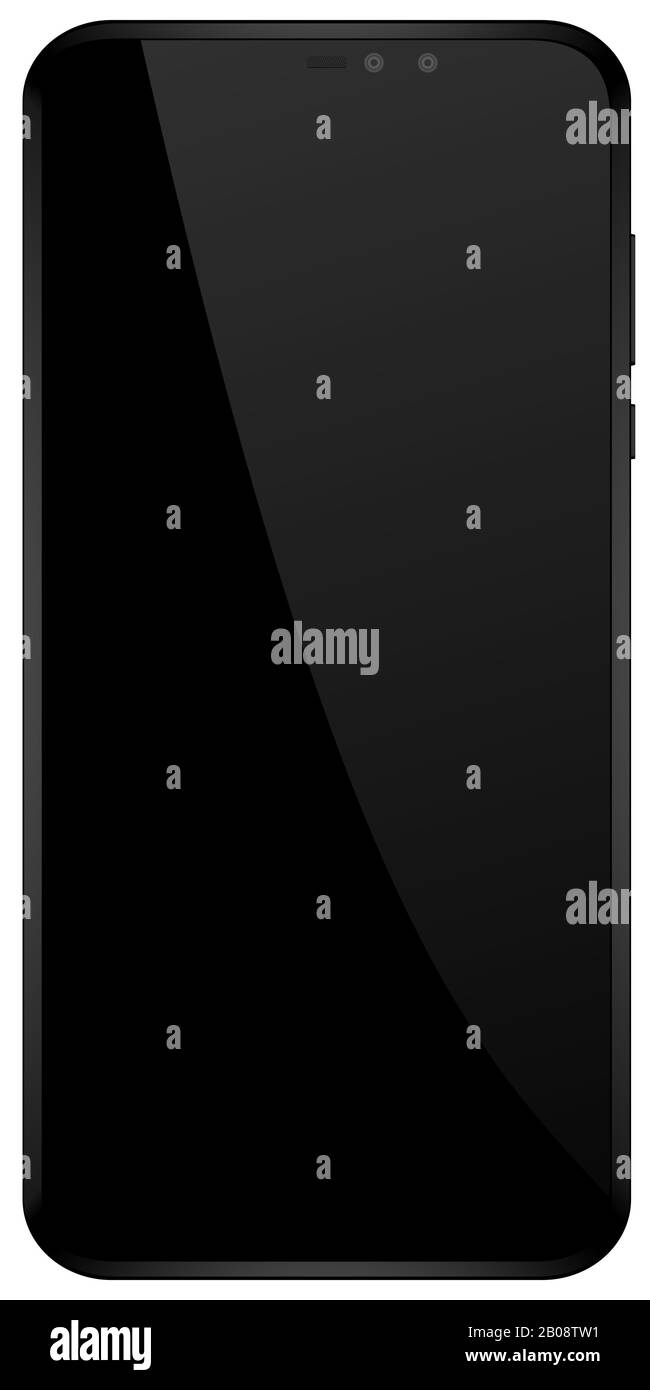 Smartphone black color with blank screen isolated on white background ...