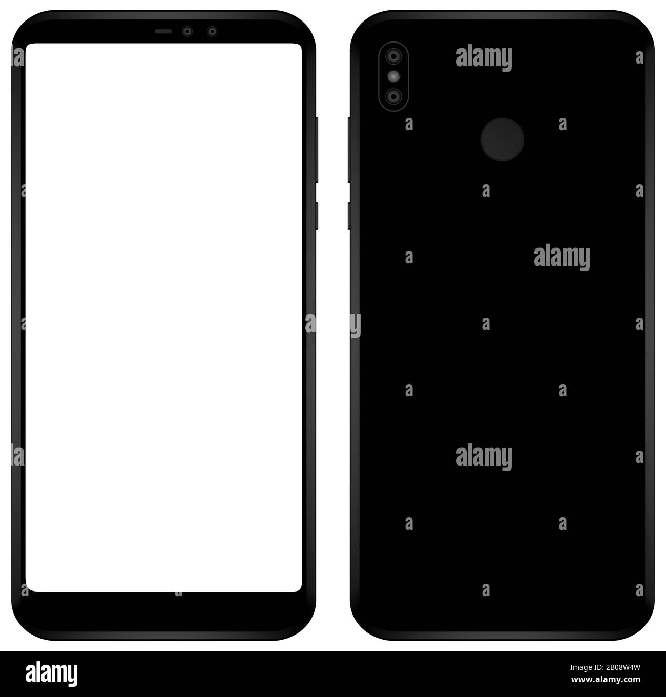 Smartphone black color with blank screen isolated on white background ...