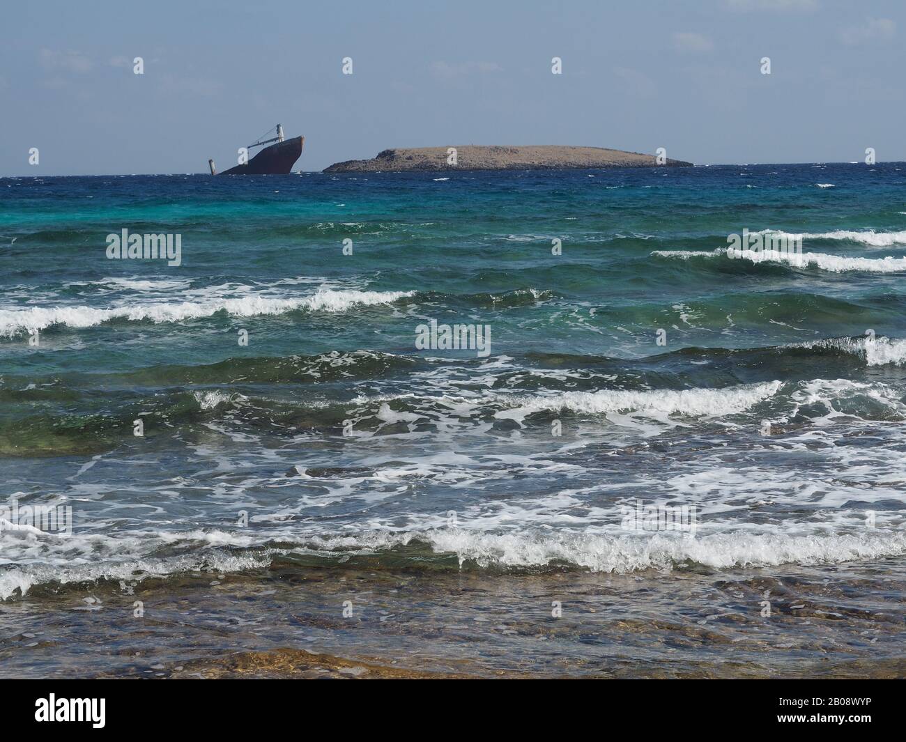 Sunken ship MV Nordland, just off the harbour at Diakofti, Kythira ...