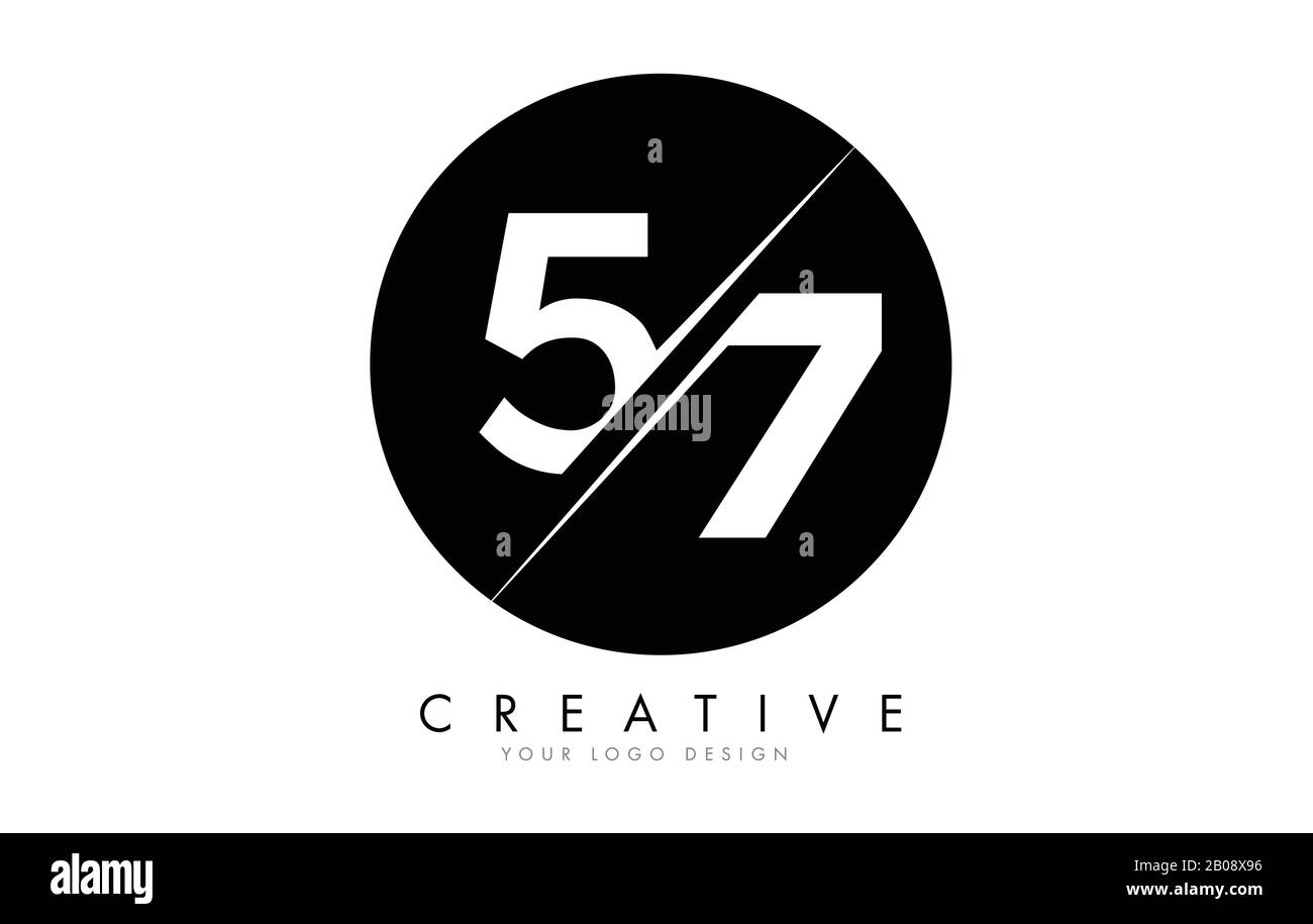 57 5 7 Number Logo Design with a Creative Cut and Black Circle ...