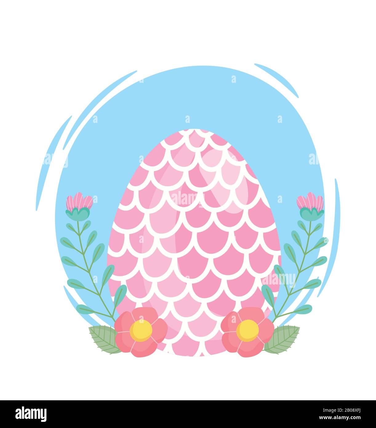 happy easter egg decorated with shape of fish scales flowers vector ...
