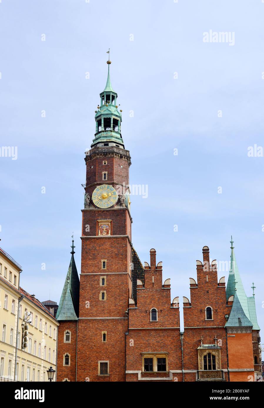 Clock at the town hall facade in wroclaw hi-res stock photography and ...