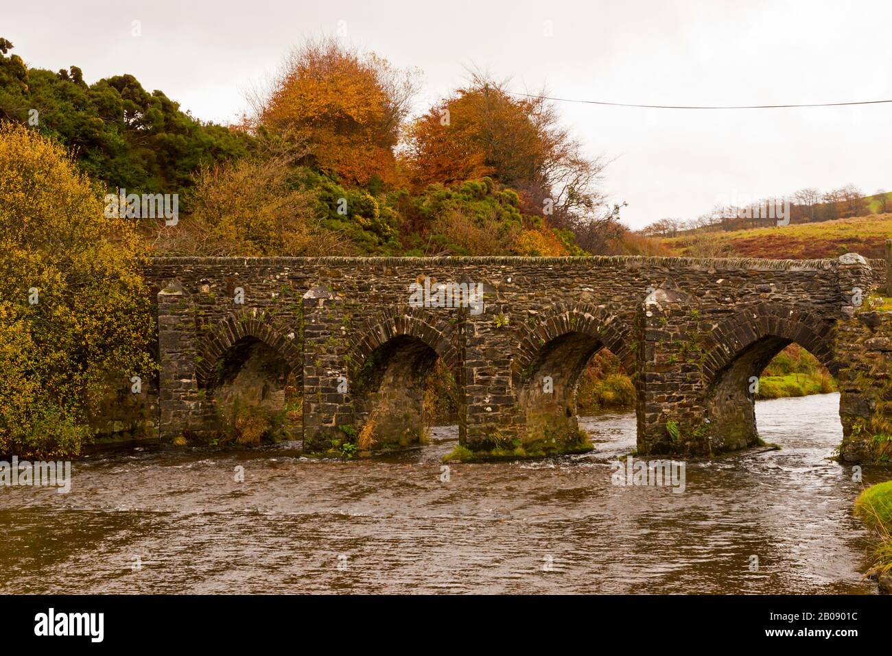 a view of the ancient Lanacre (Landacre) Bridge over the River Barle ...
