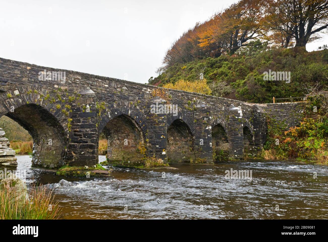 a view of the ancient Lanacre (Landacre) Bridge over the River Barle ...