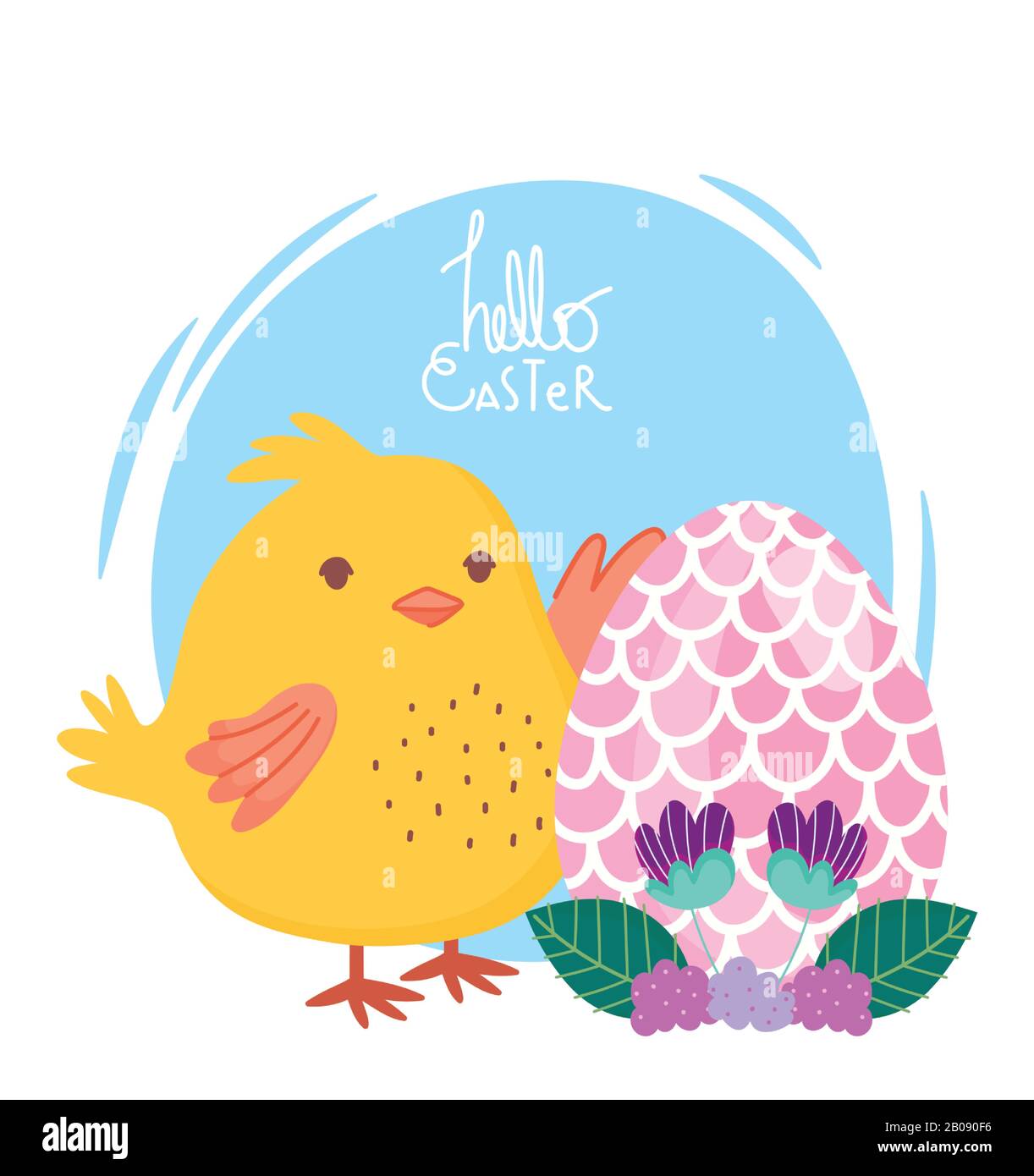 happy easter chicken with egg flowers leaves decoration vector ...