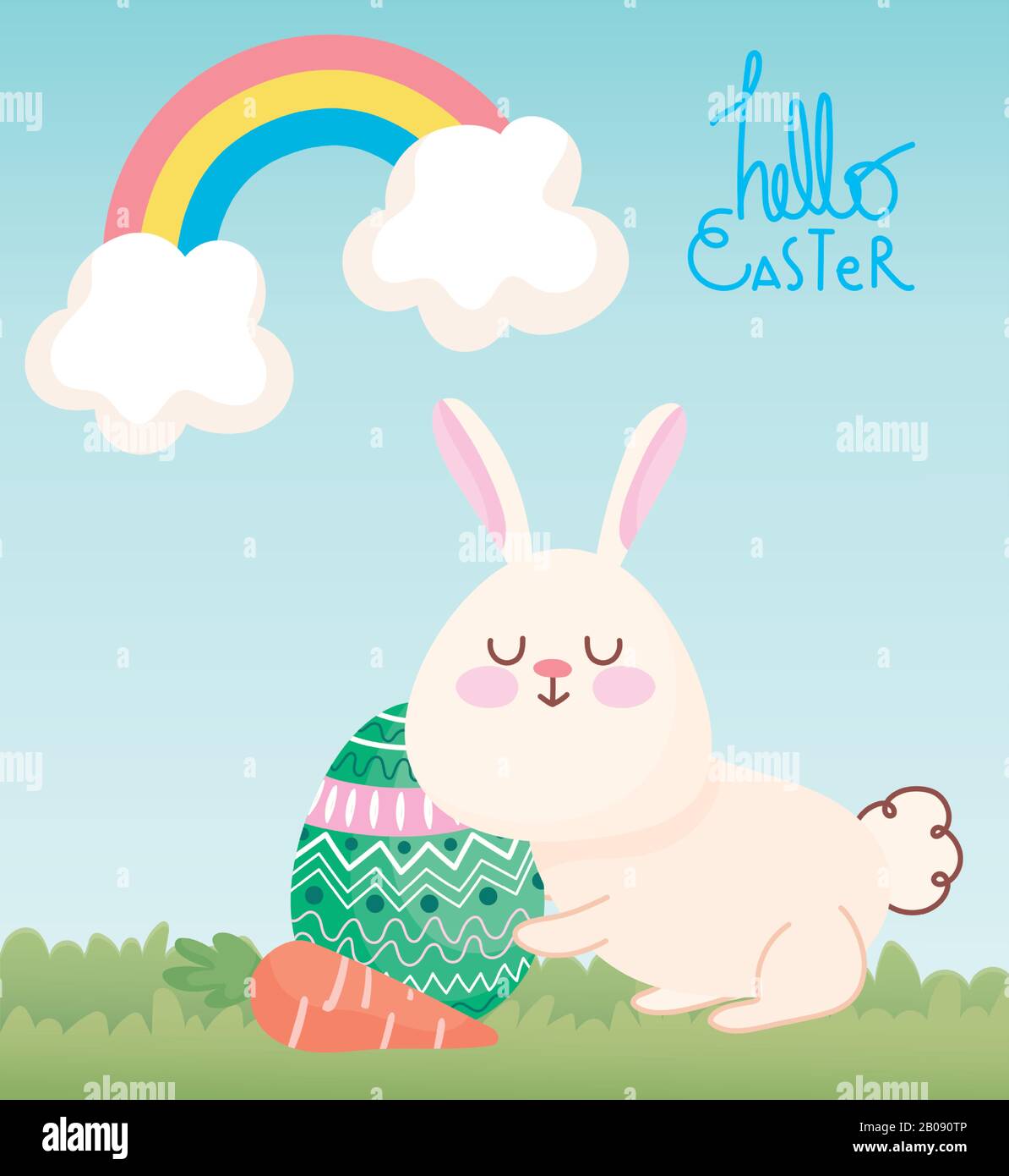 happy easter cute rabbit with carrot and egg decoration vector ...