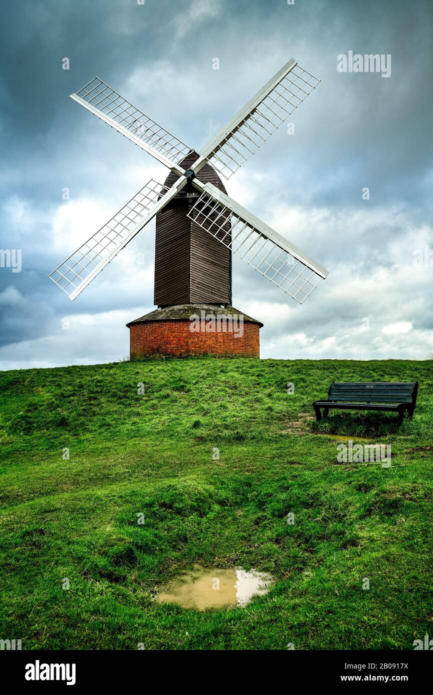 Brill Windmill: Old wood and brick windmill on a hilltop in the English ...