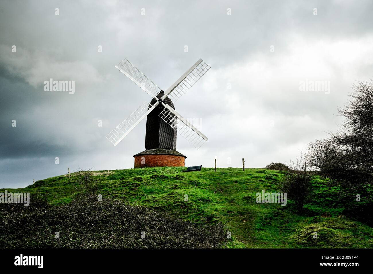 Brill Windmill: Old wood and brick windmill on a hilltop in the English ...