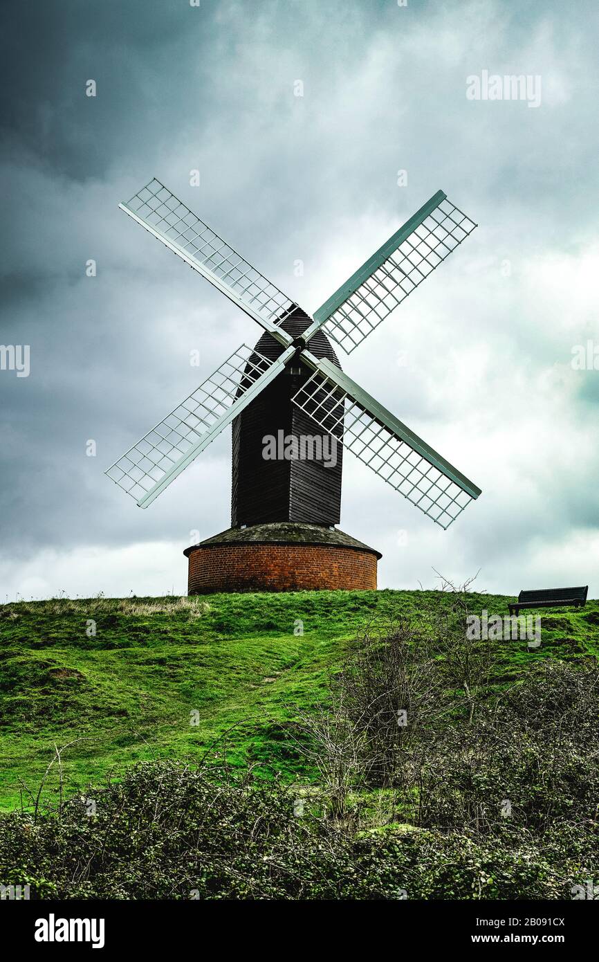 Brill Windmill: Old wood and brick windmill on a hilltop in the English ...