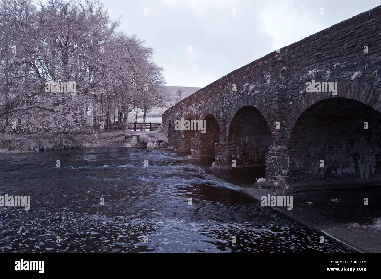 infrared picture of New Bridge in the centre of Withypool where it ...
