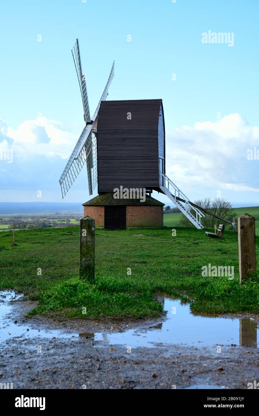 Brill Windmill: Old wood and brick windmill on a hilltop in the English ...