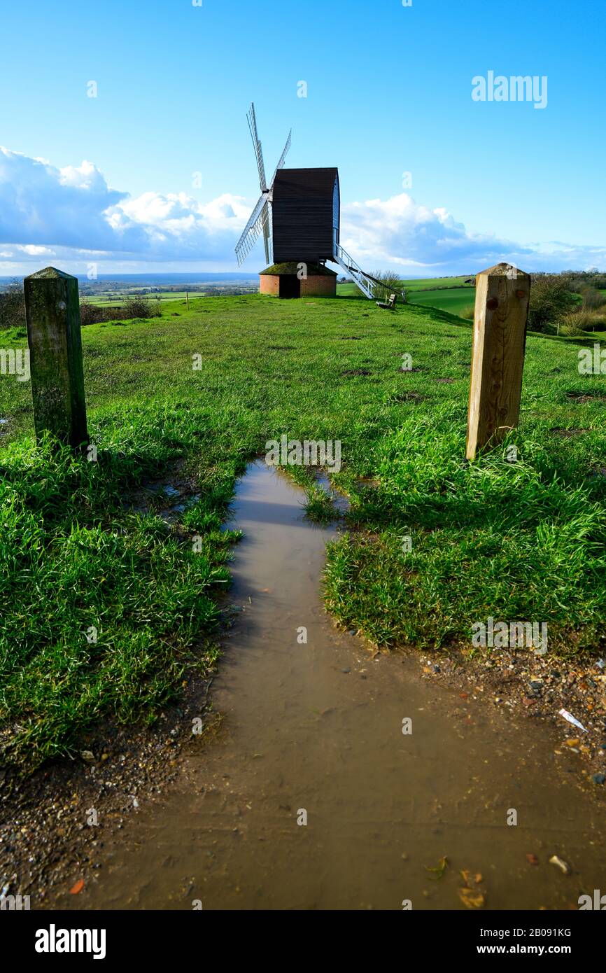 Brill Windmill: Old wood and brick windmill on a hilltop in the English ...