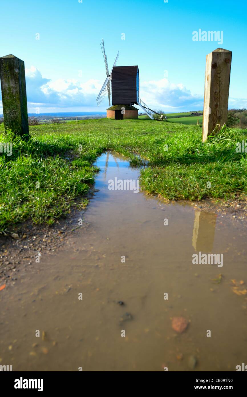 Brill Windmill: Old wood and brick windmill on a hilltop in the English ...