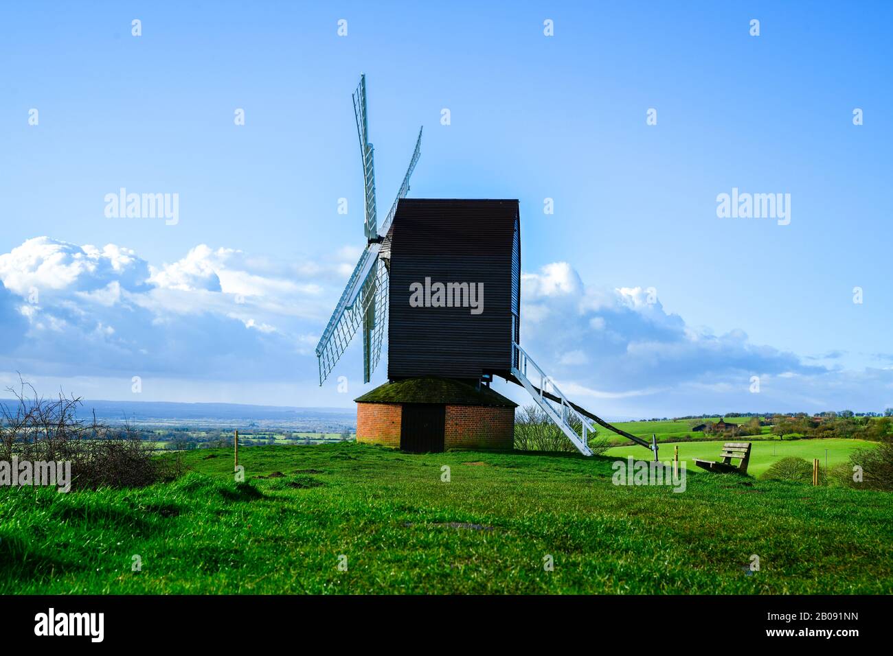 Brill Windmill: Old wood and brick windmill on a hilltop in the English ...